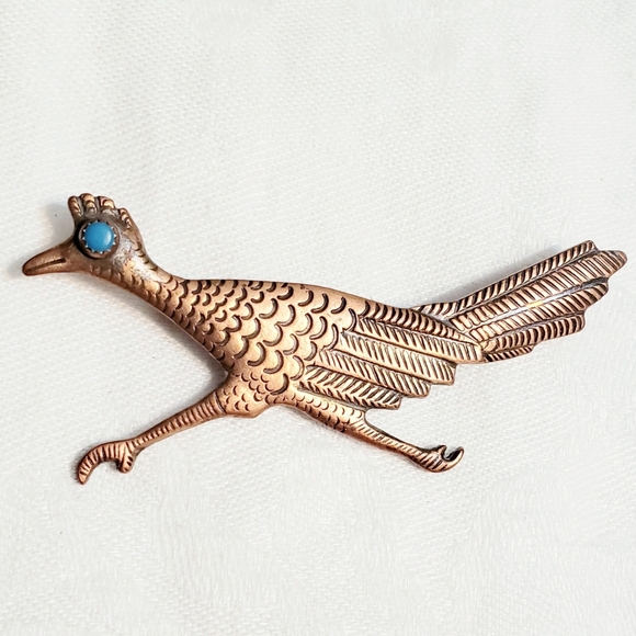 Vintage | Jewelry | 96s Copper Turquoise Roadrunner Pin | Poshmark